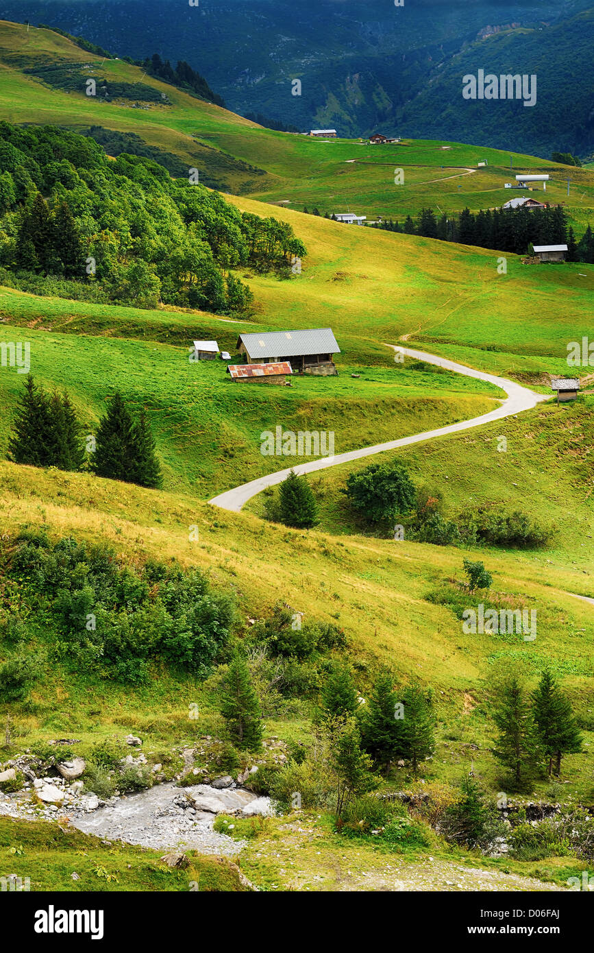 Alpine landscape with chalets, Savoy, France Stock Photo - Alamy