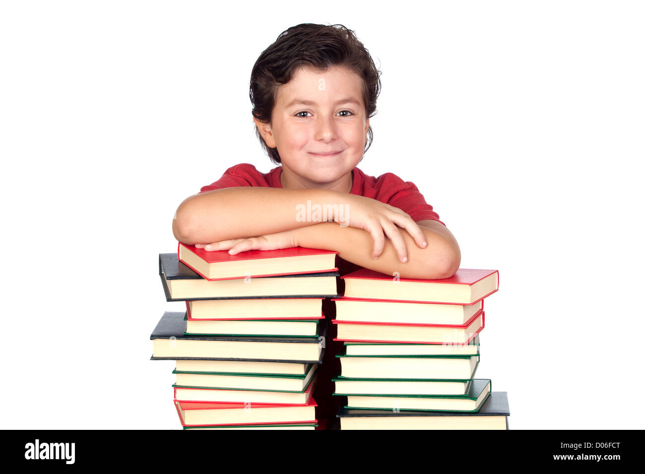 Student child with many books isolated over white background Stock ...
