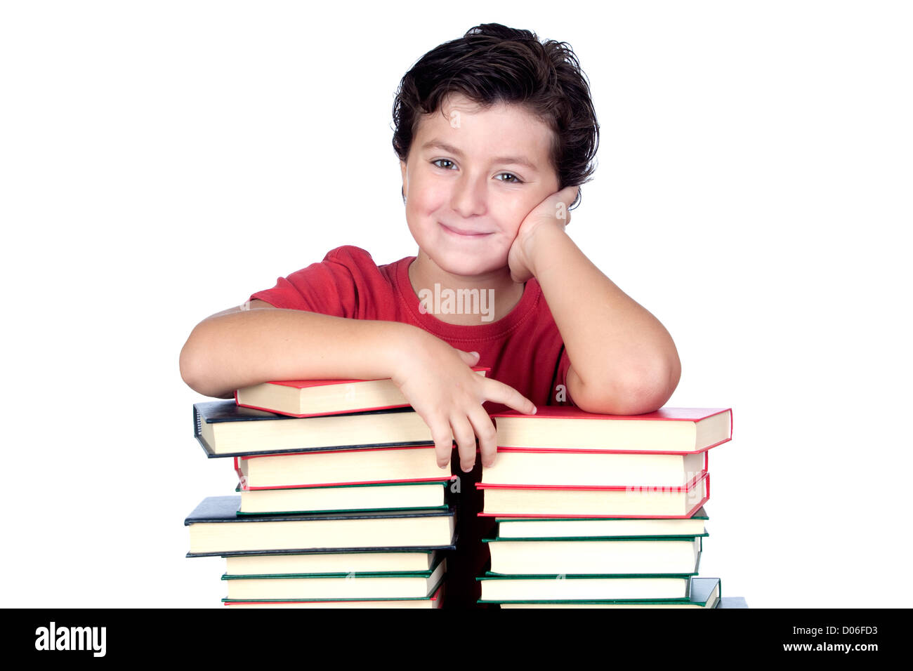Student child with many books isolated over white background Stock ...