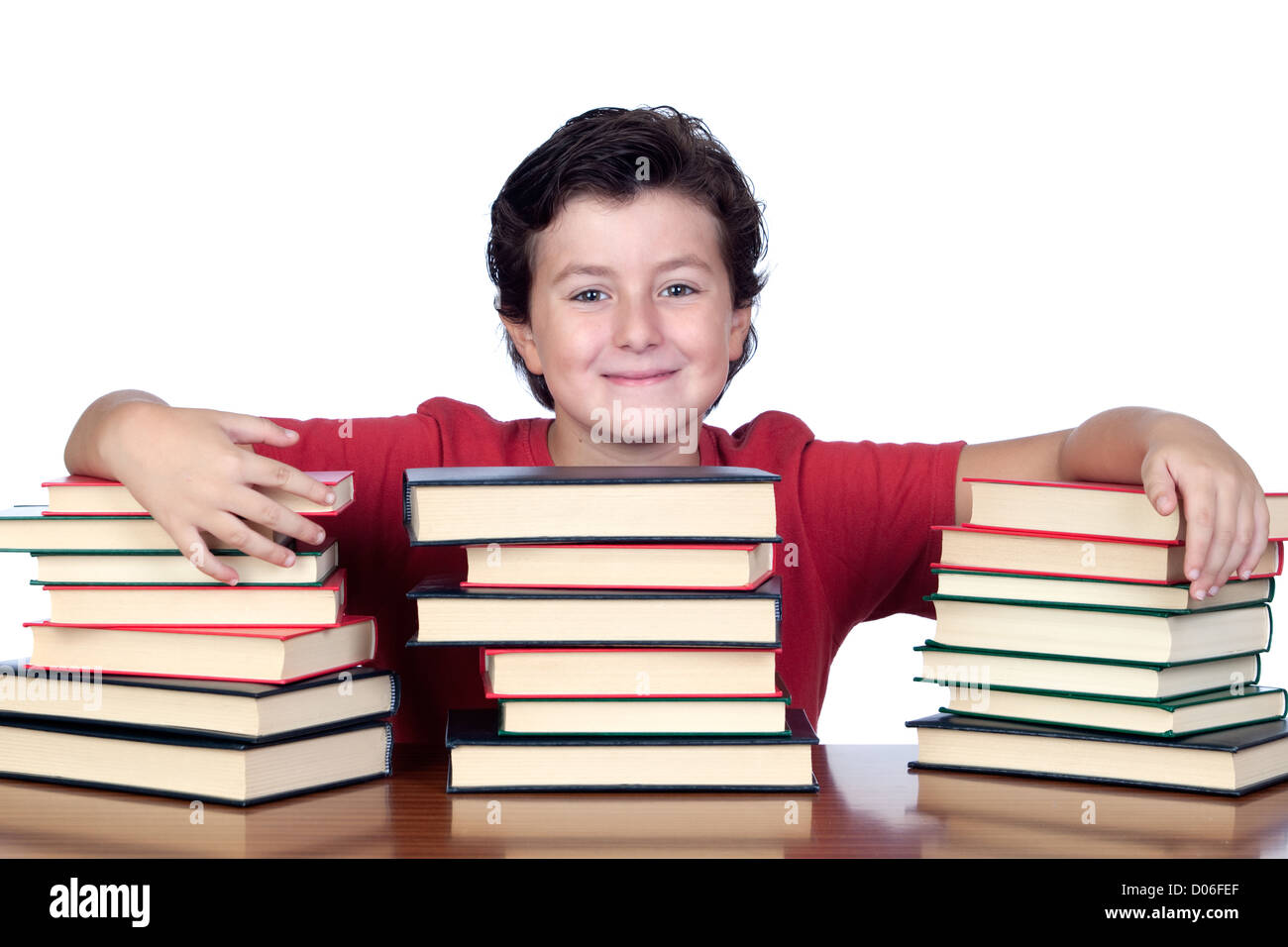 Student child with many books isolated over white background Stock ...