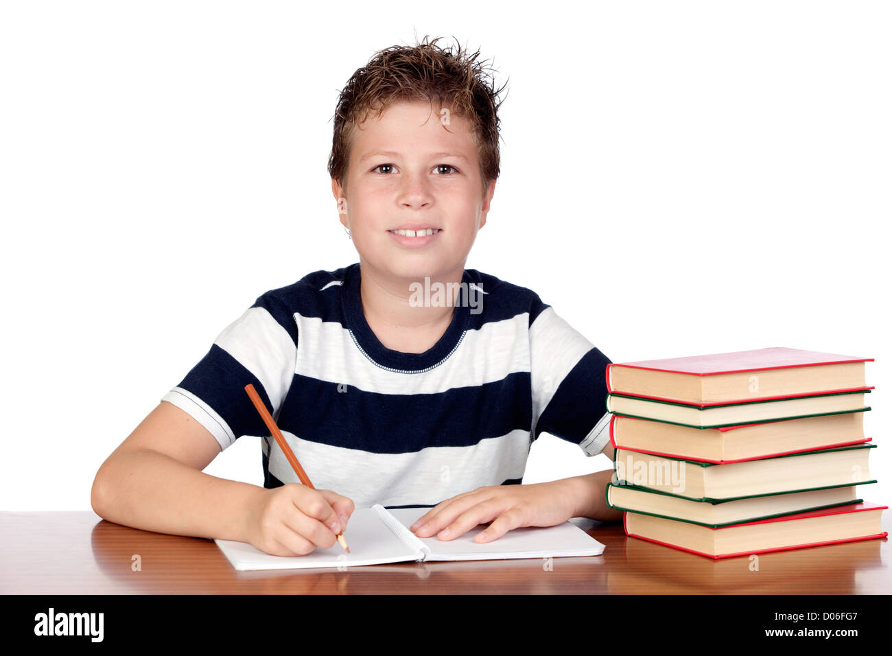 Student child in the school isolated over white background Stock Photo ...