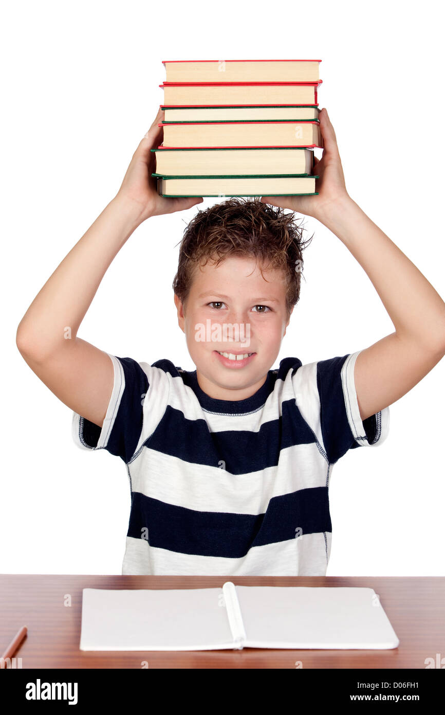 Student child with many books isolated over white background Stock ...