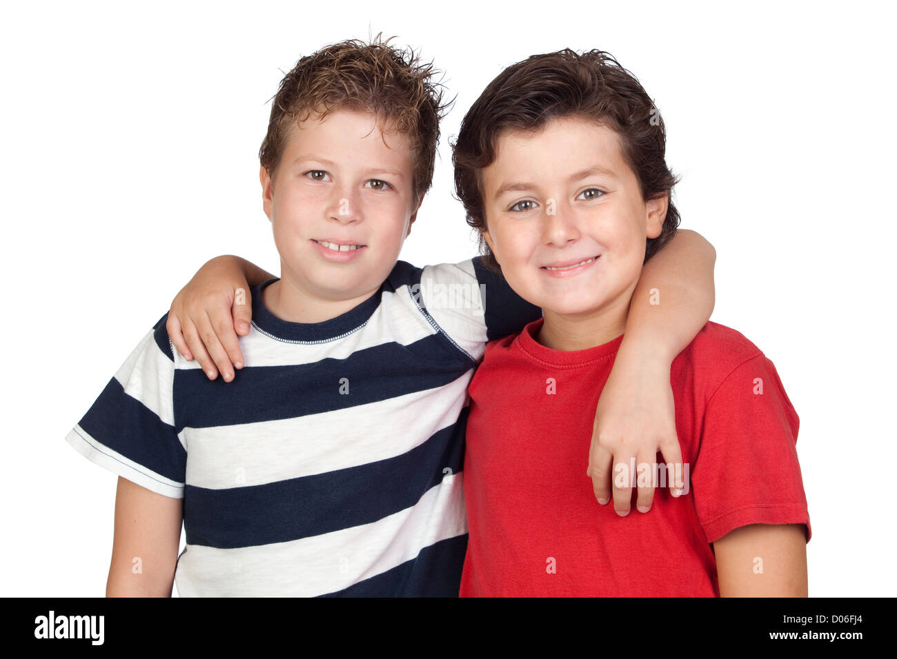 Two funny children isolated on white background Stock Photo - Alamy
