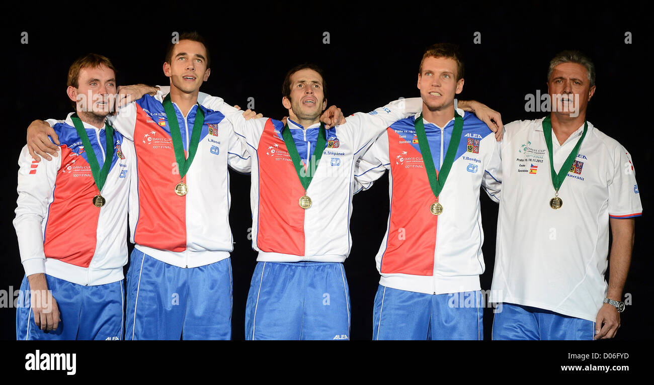 Czech Republic's Davis Cup team members, from left, Ivo Minar, Lukas ...