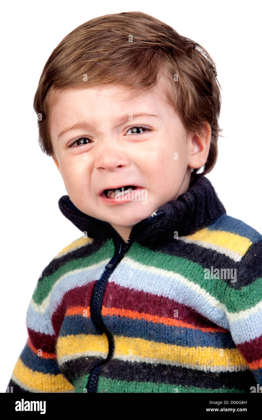 Beautiful baby crying isolated on white background Stock Photo - Alamy