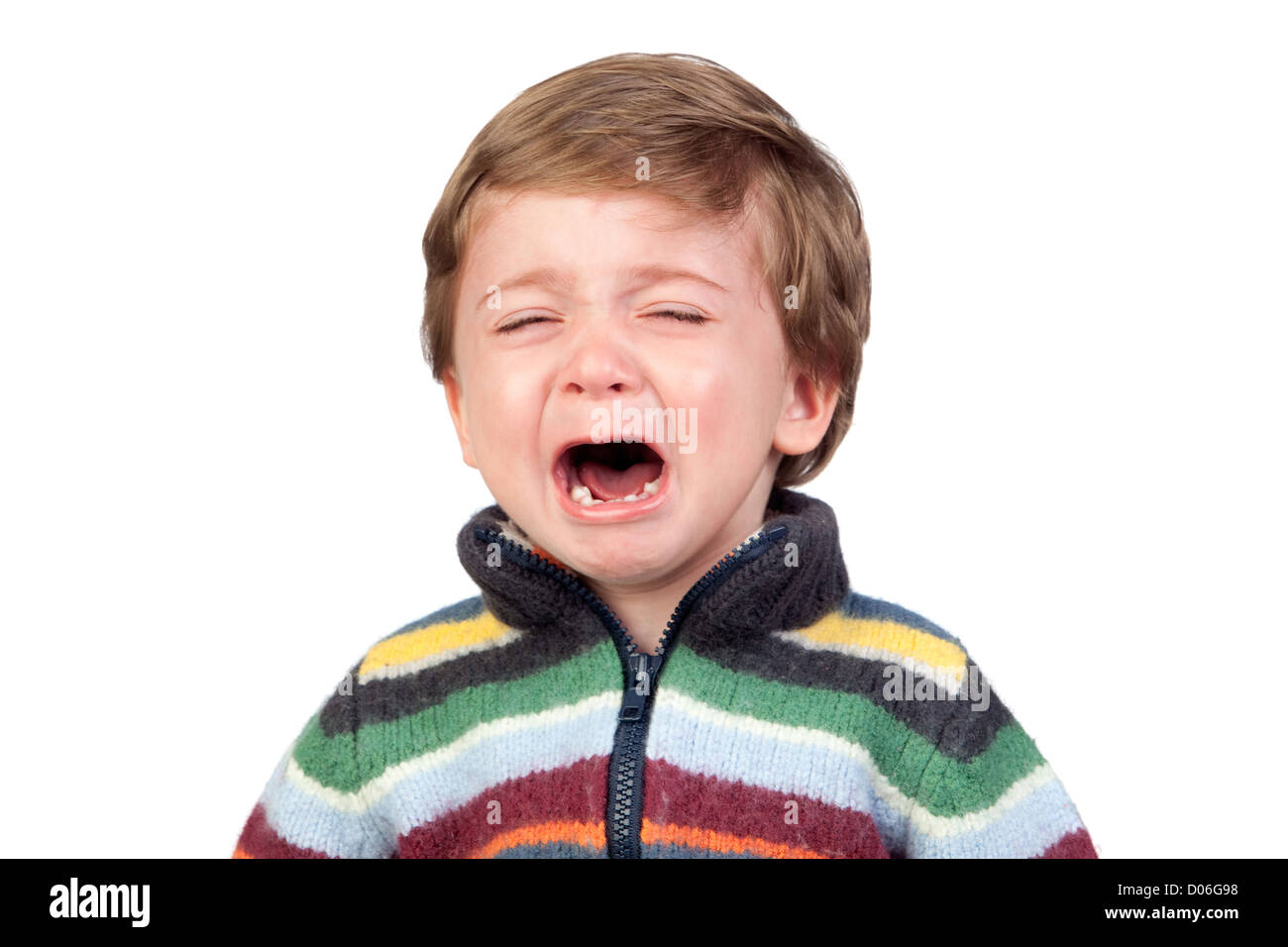 Beautiful baby crying isolated on white background Stock Photo - Alamy