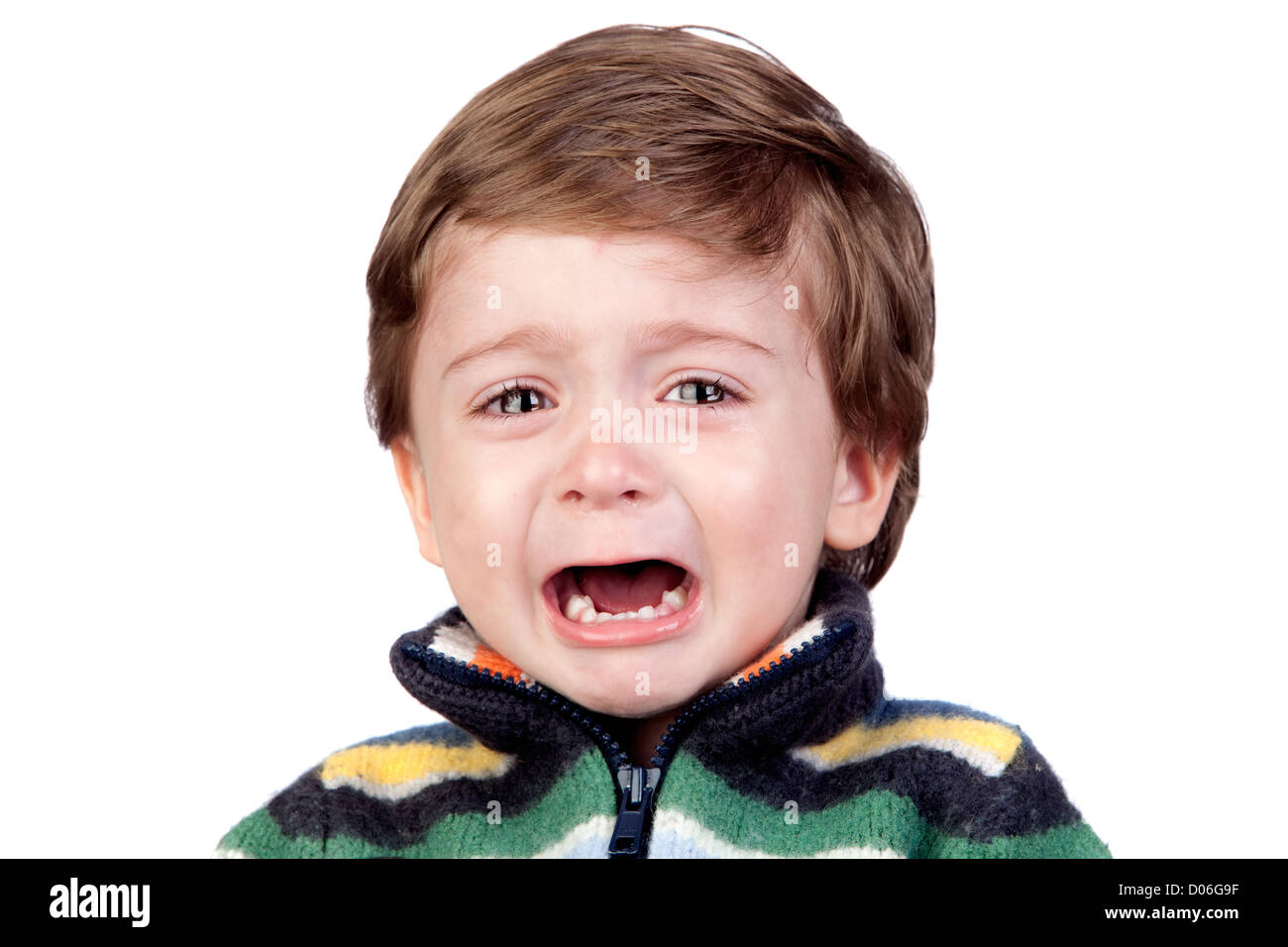Beautiful baby crying isolated on white background Stock Photo - Alamy