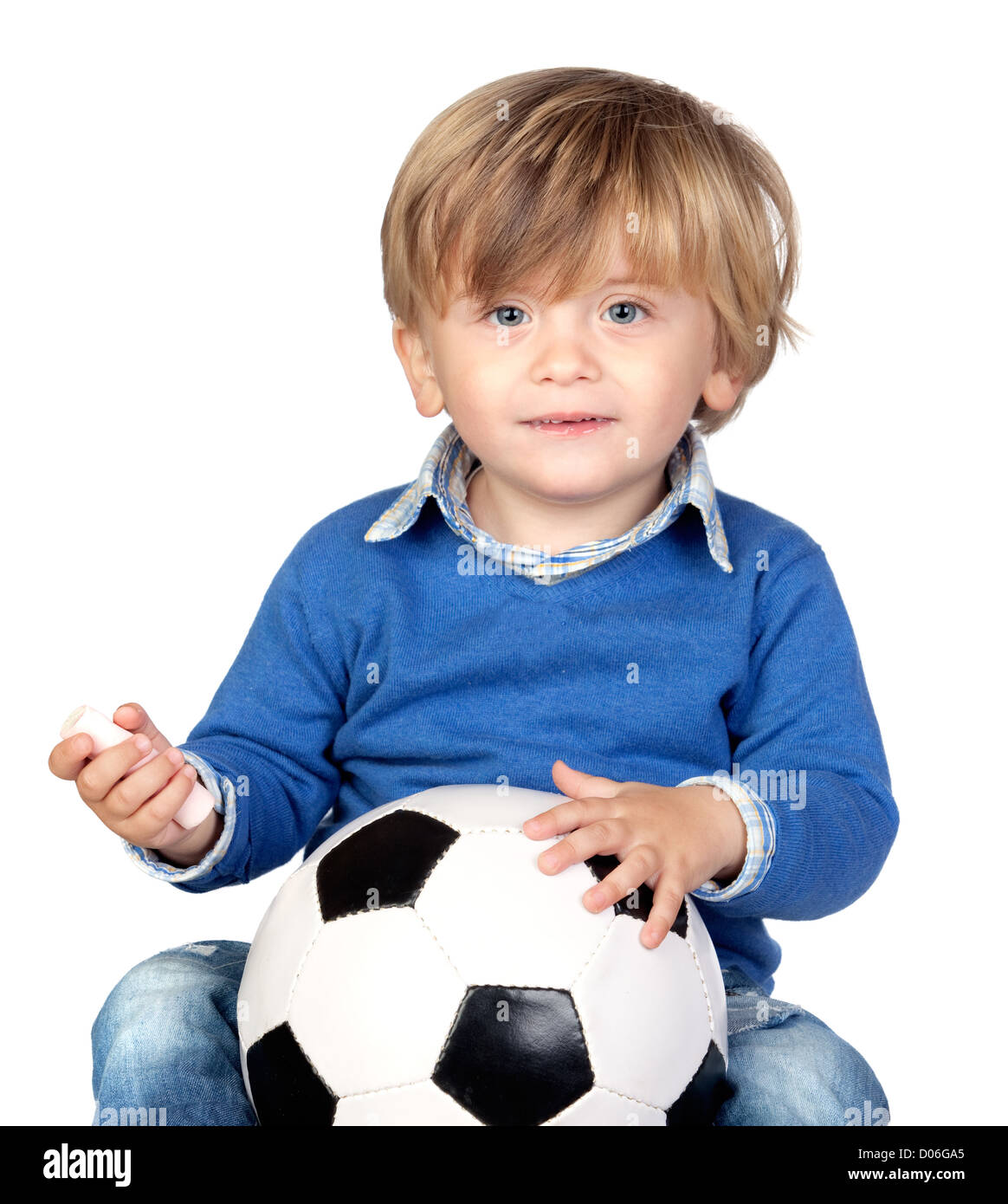 Beautiful baby with a soccer ball isolated on white background Stock ...