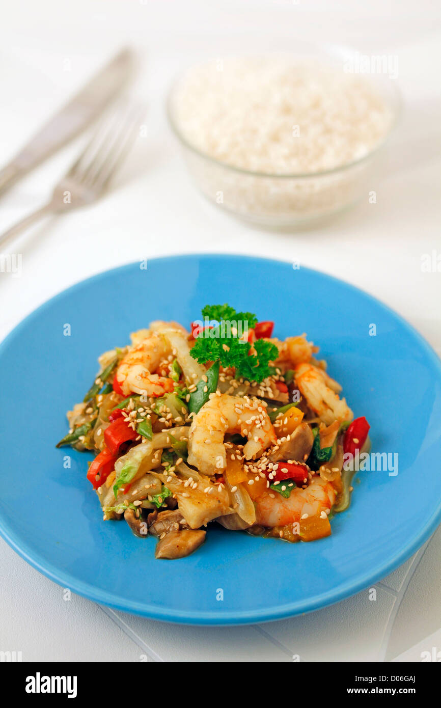 Chinese cabbage with prawns made with wok. Recipe available Stock Photo ...