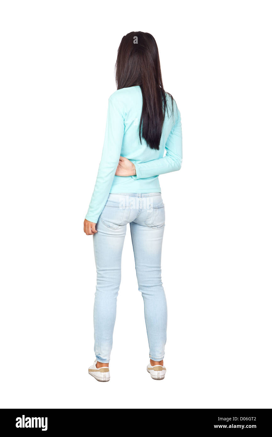 Girl Posing Backwards Isolated over White Stock Photo - Alamy