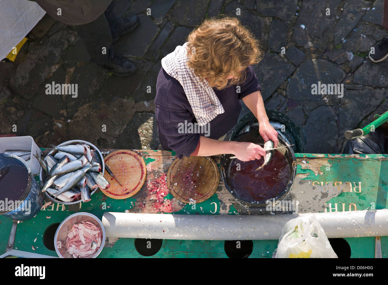 Preparing fish,Devon, UK Stock Photo - Alamy