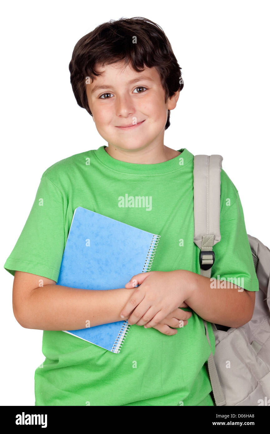 Beautiful student child with backpack isolated on white background ...
