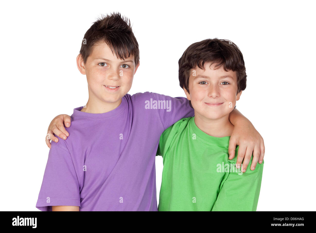 Two funny children isolated on white background Stock Photo - Alamy