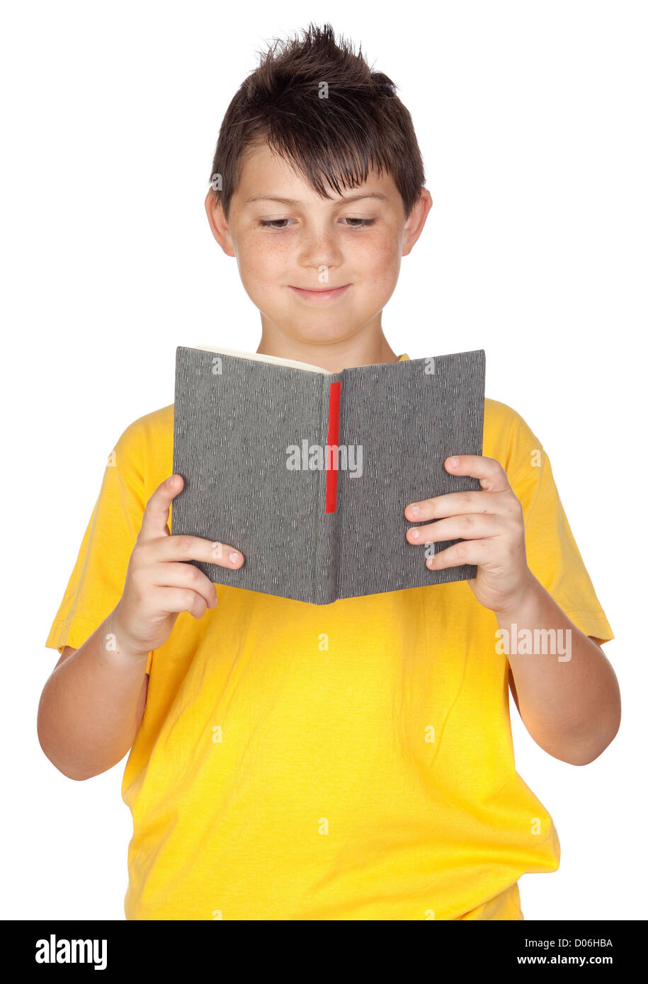 Funny child with reading a book isolated on white background Stock ...
