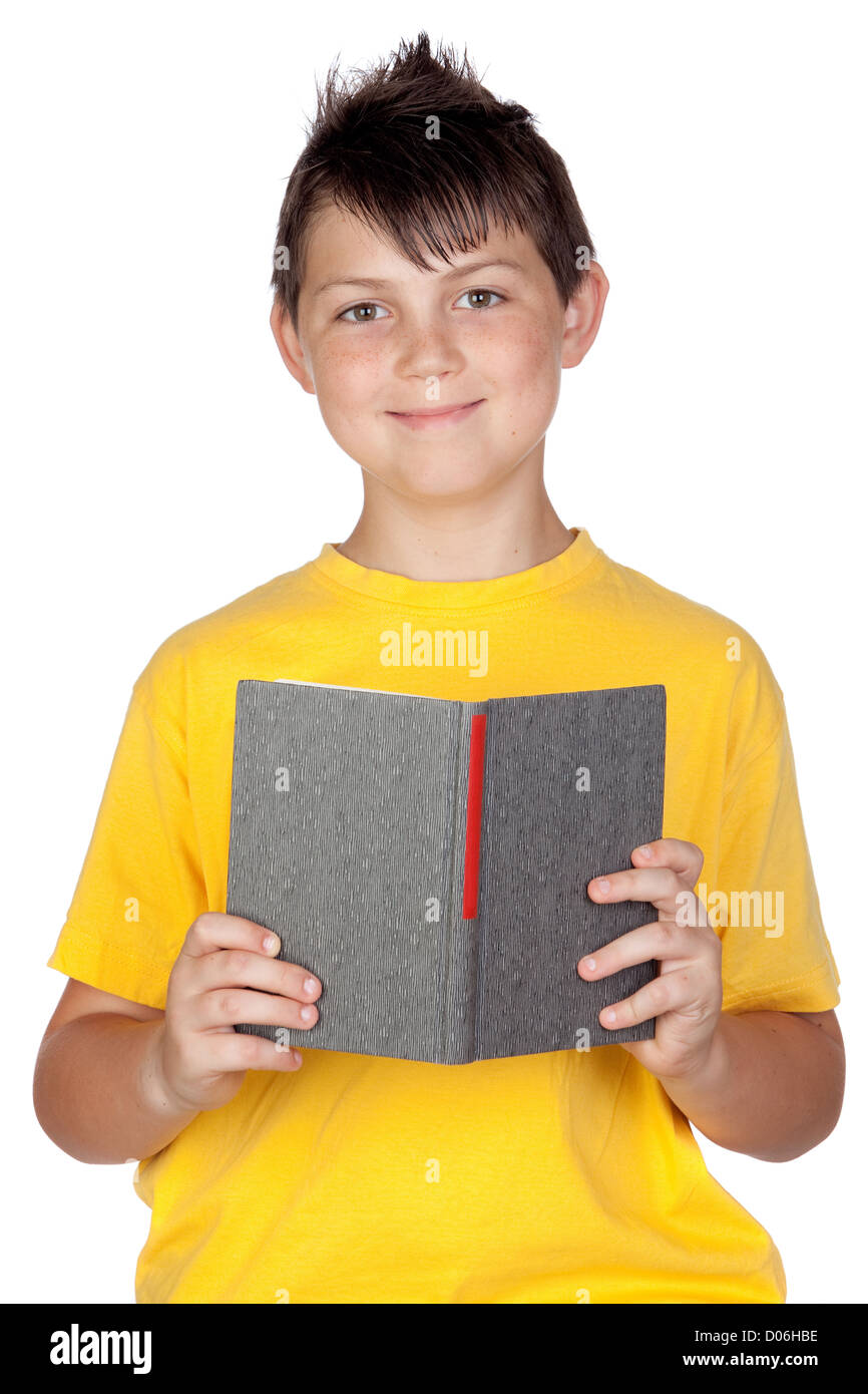 Funny child with reading a book isolated on white background Stock ...