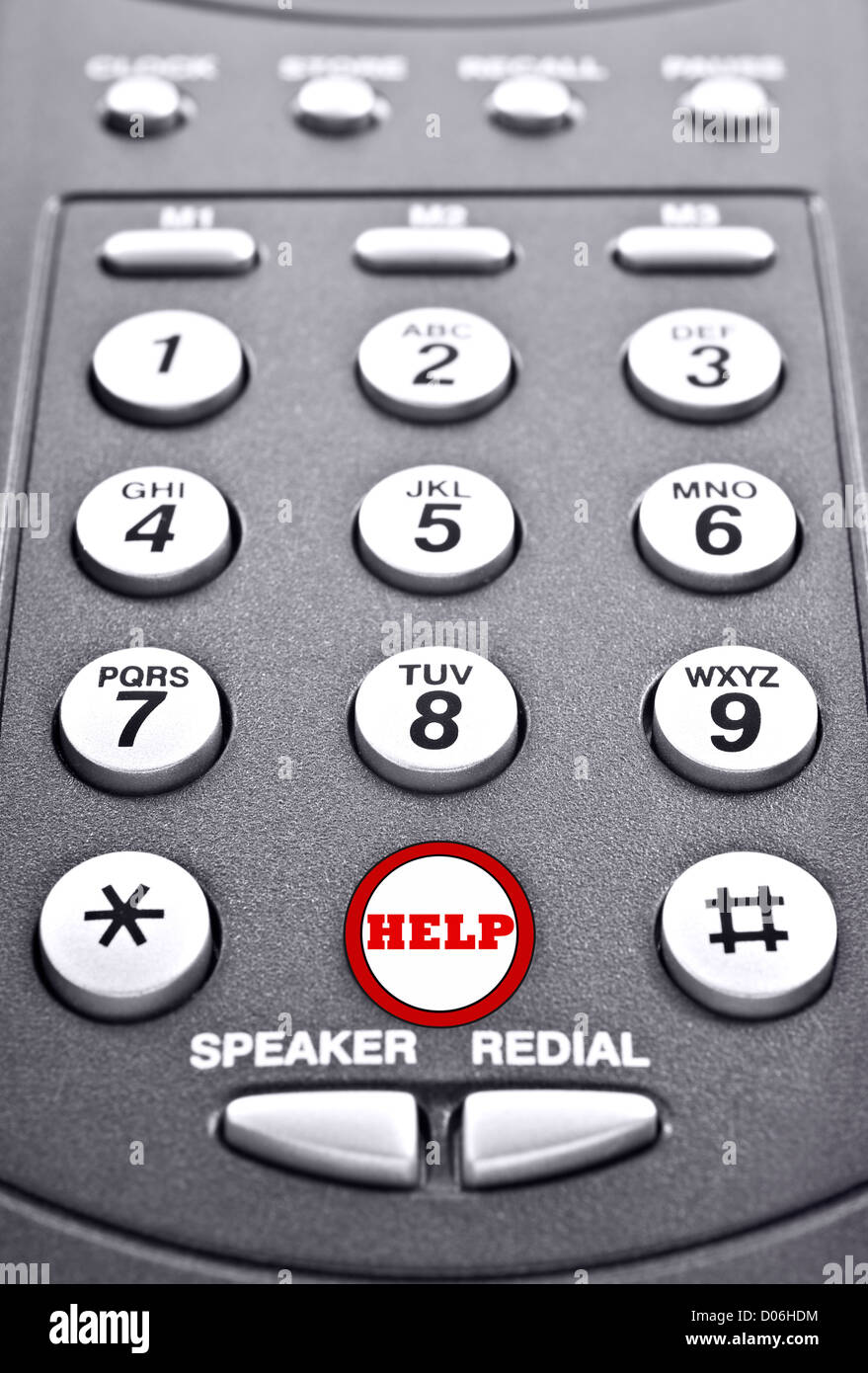 Keypad of a telephone with a red button for help Stock Photo - Alamy