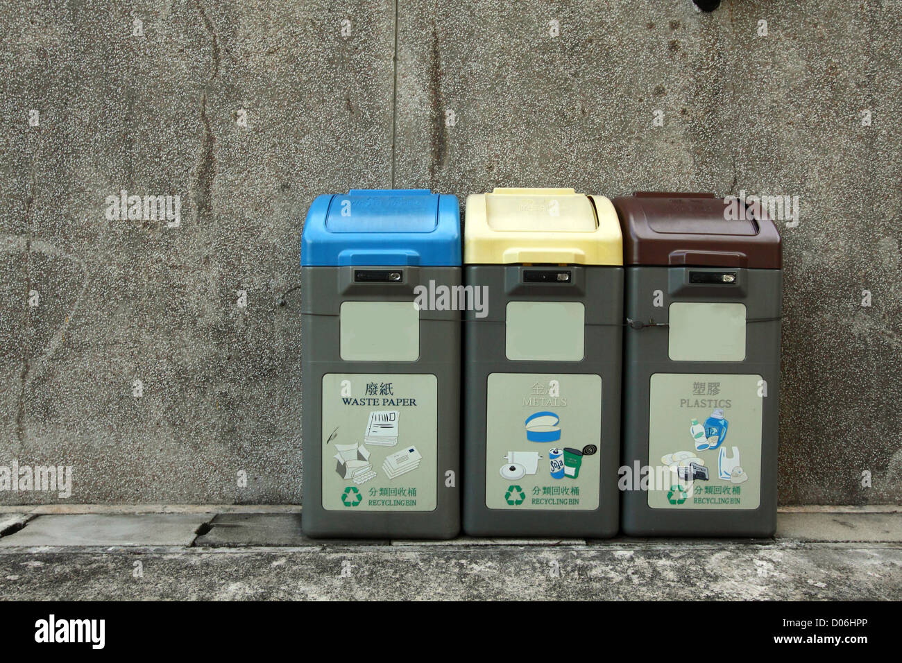 Recycling bins in Hong Kong Stock Photo - Alamy