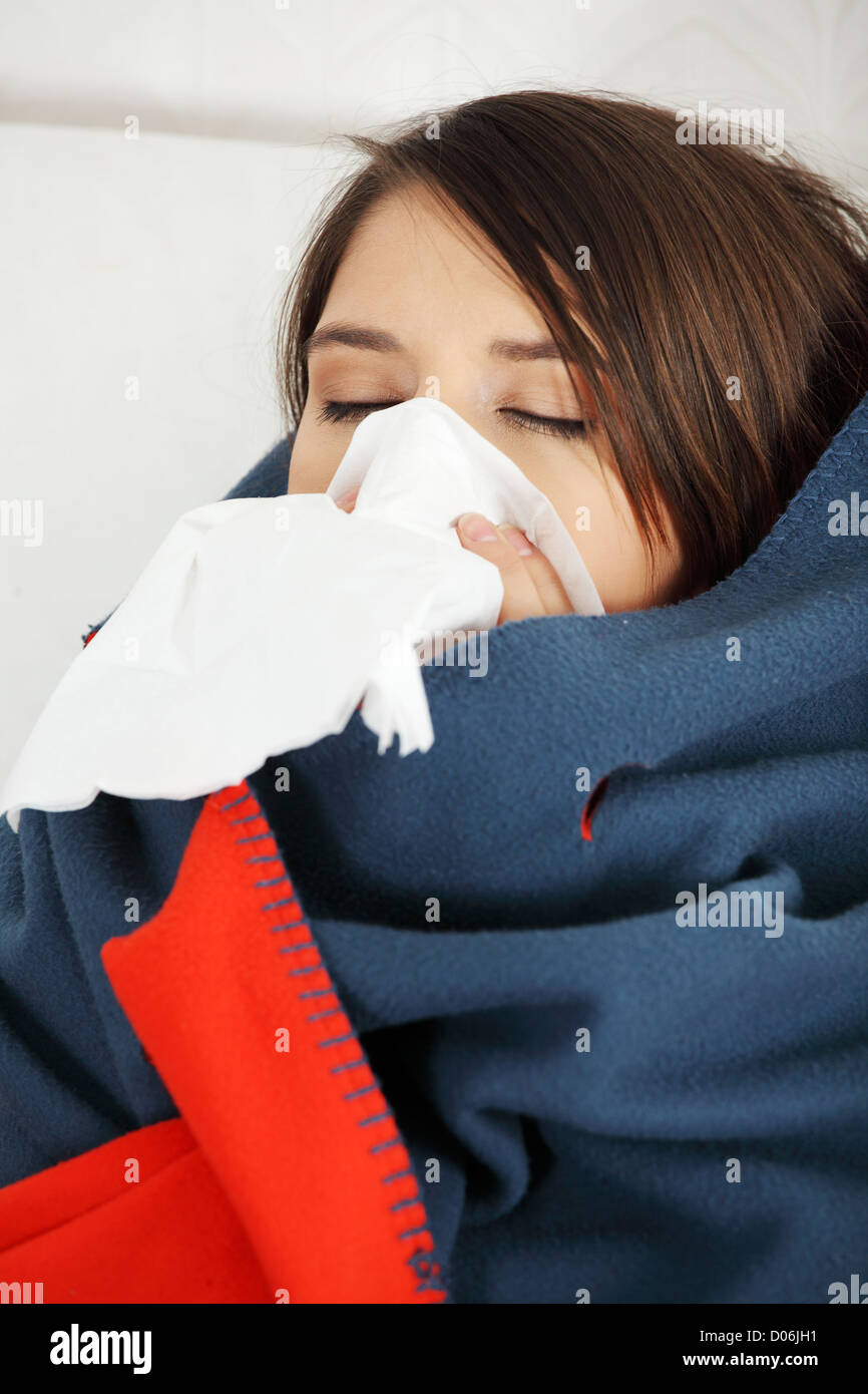 Young woman at home having flu Stock Photo - Alamy