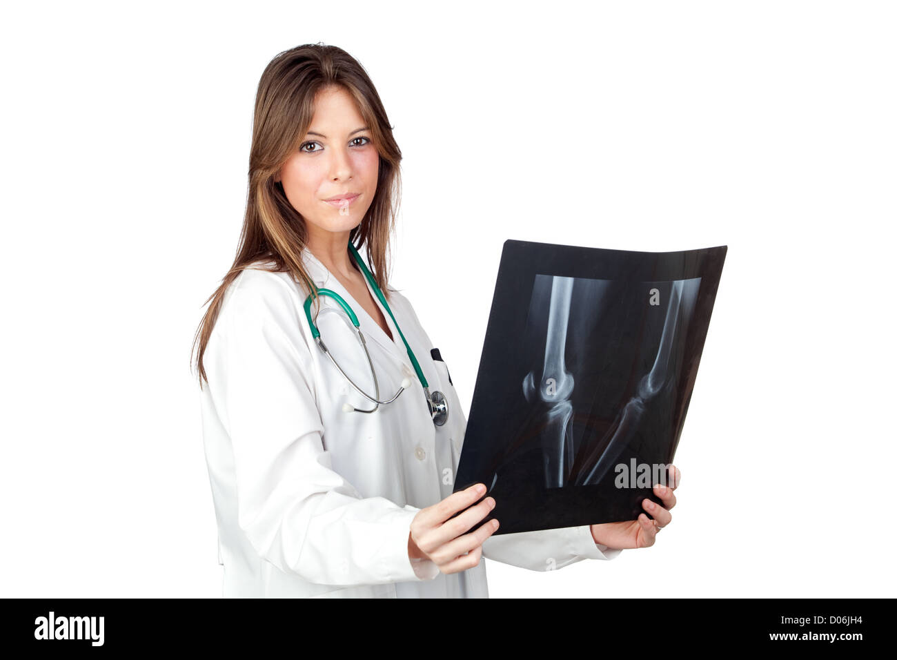 Happy doctor woman with radiography isolated on white background Stock ...