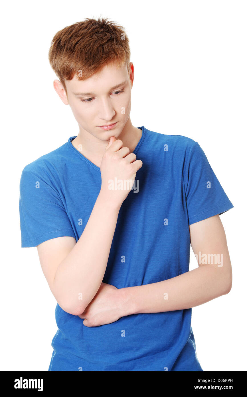 Young man thinking about a problem , isolated on white Stock Photo - Alamy
