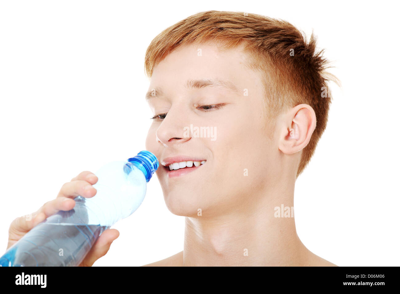 Young male drinking water , isolated on white background Stock Photo ...