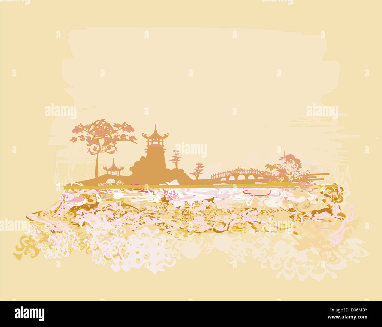 old paper with Asian Landscape Stock Photo - Alamy