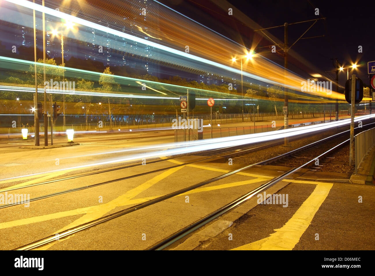 Light rail at night in Hong Kong, it is a kind of transportation Stock ...