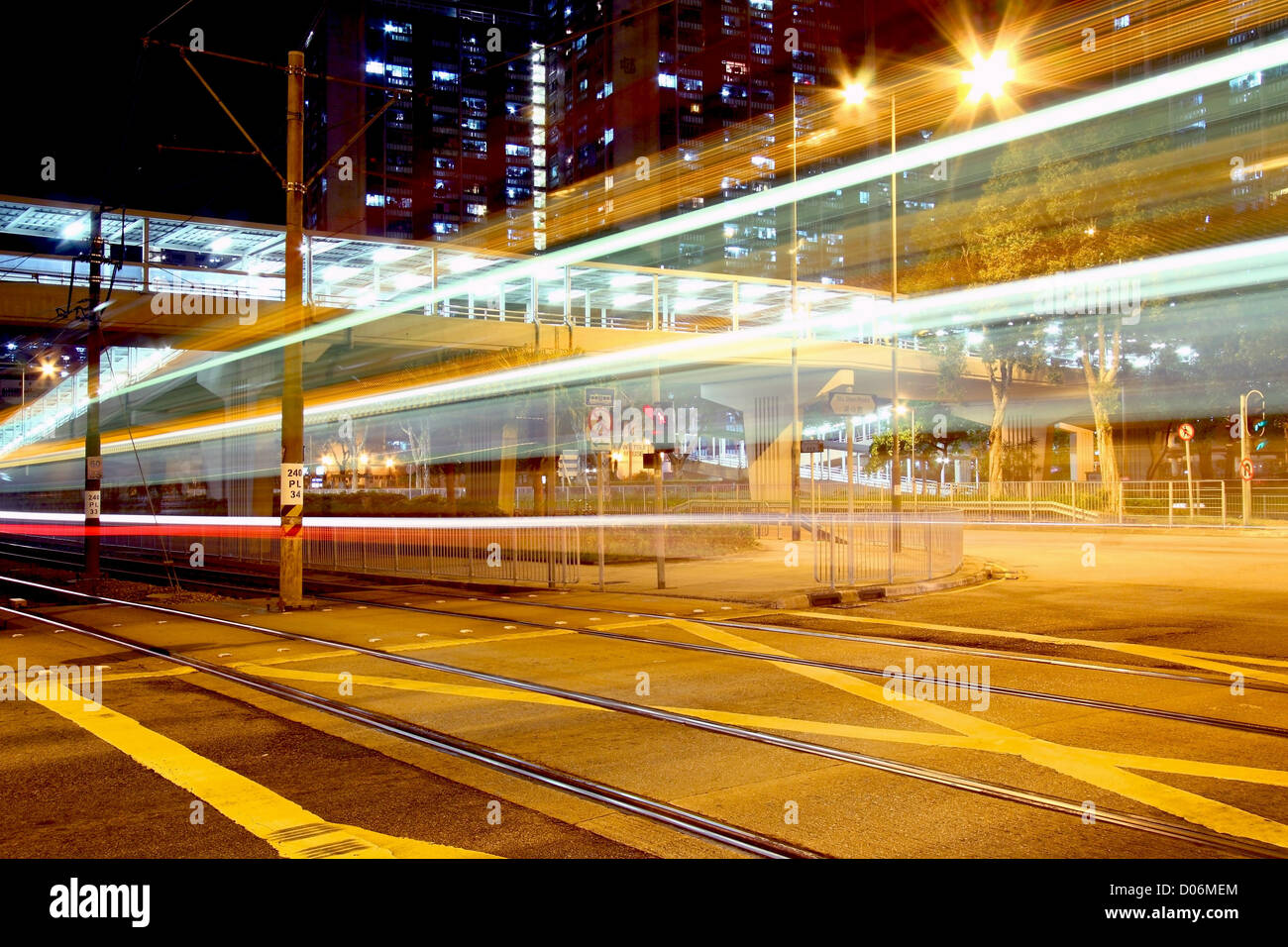 Light rail at night in Hong Kong, it is a kind of transportation in ...