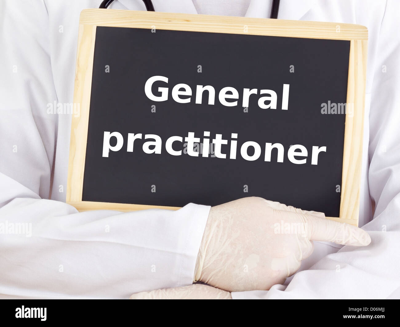 Doctor shows information: general practitioner Stock Photo - Alamy
