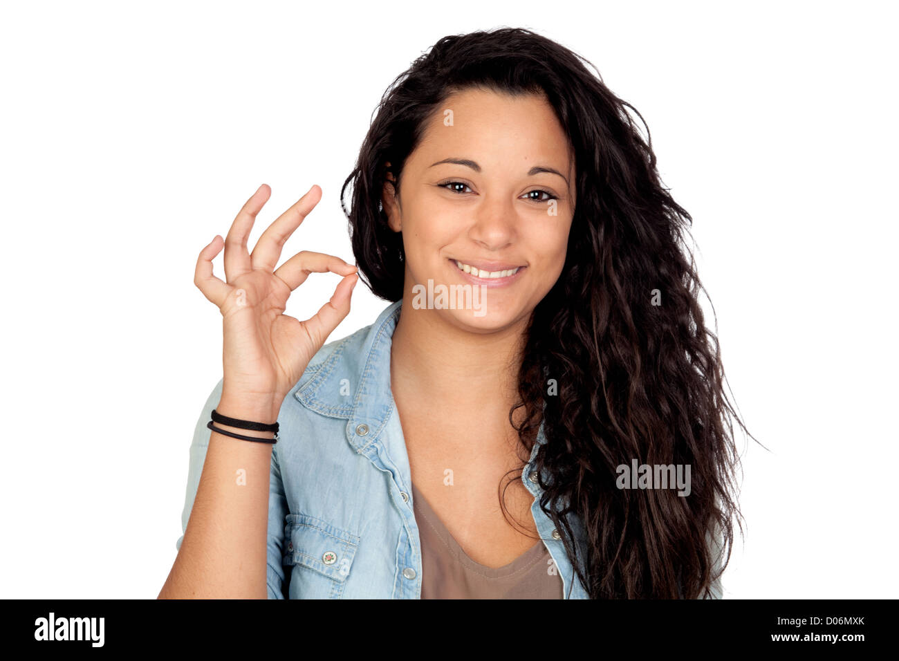 Attractive woman saying Ok isolated on a over white background Stock ...