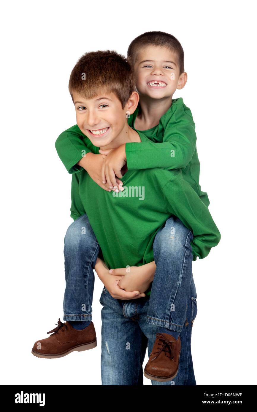 Two funny brothers isolated on white background Stock Photo - Alamy