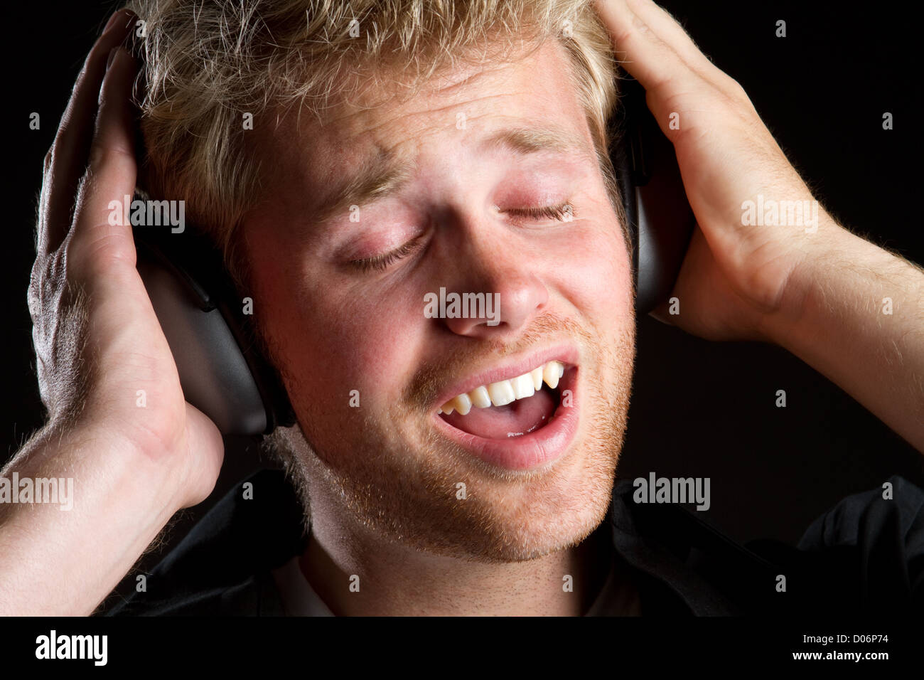 Headphones Music Man Stock Photo - Alamy