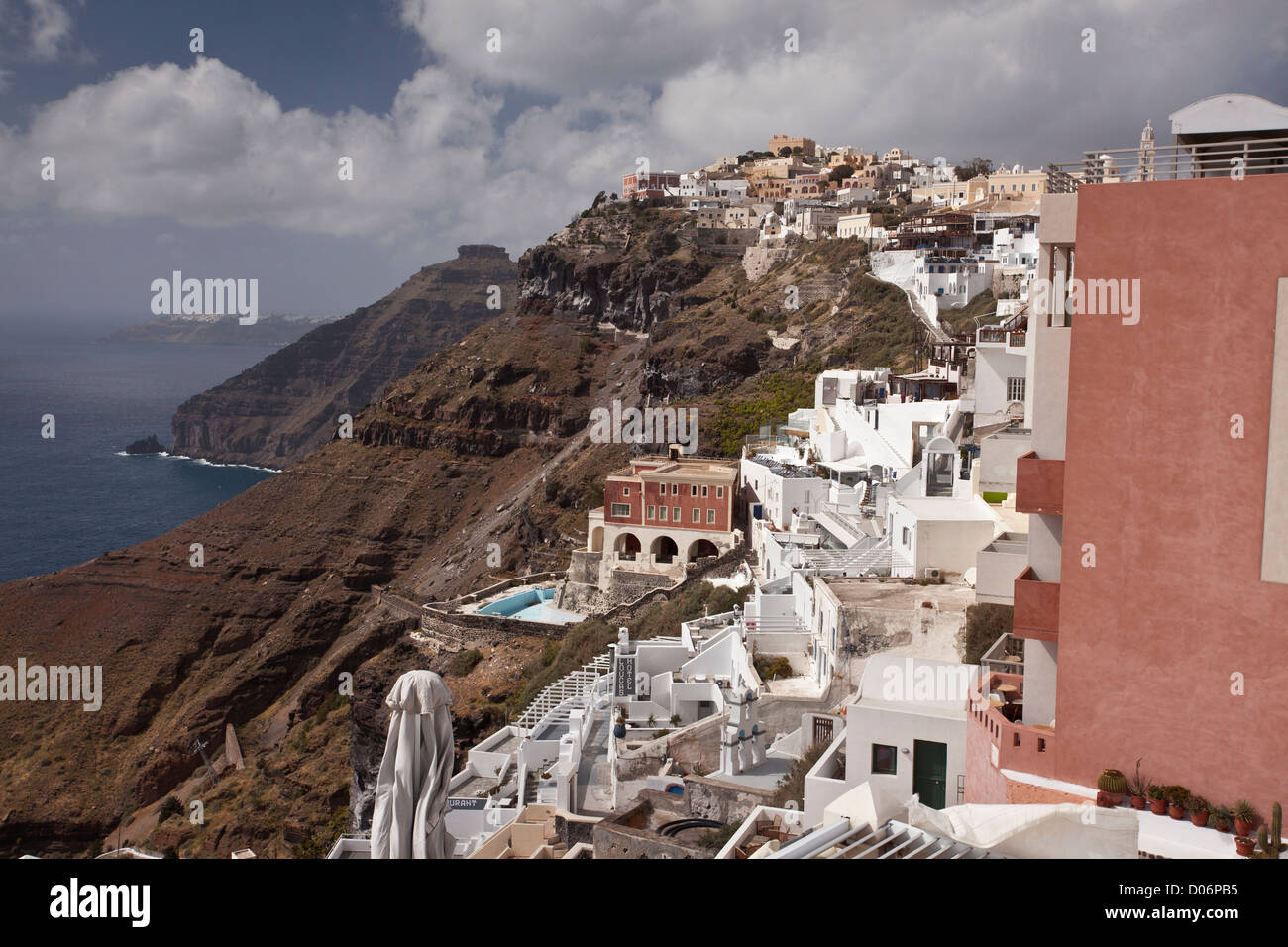Thira town, on the crater cliffs, Santorini, (Thira) Greece Stock Photo ...