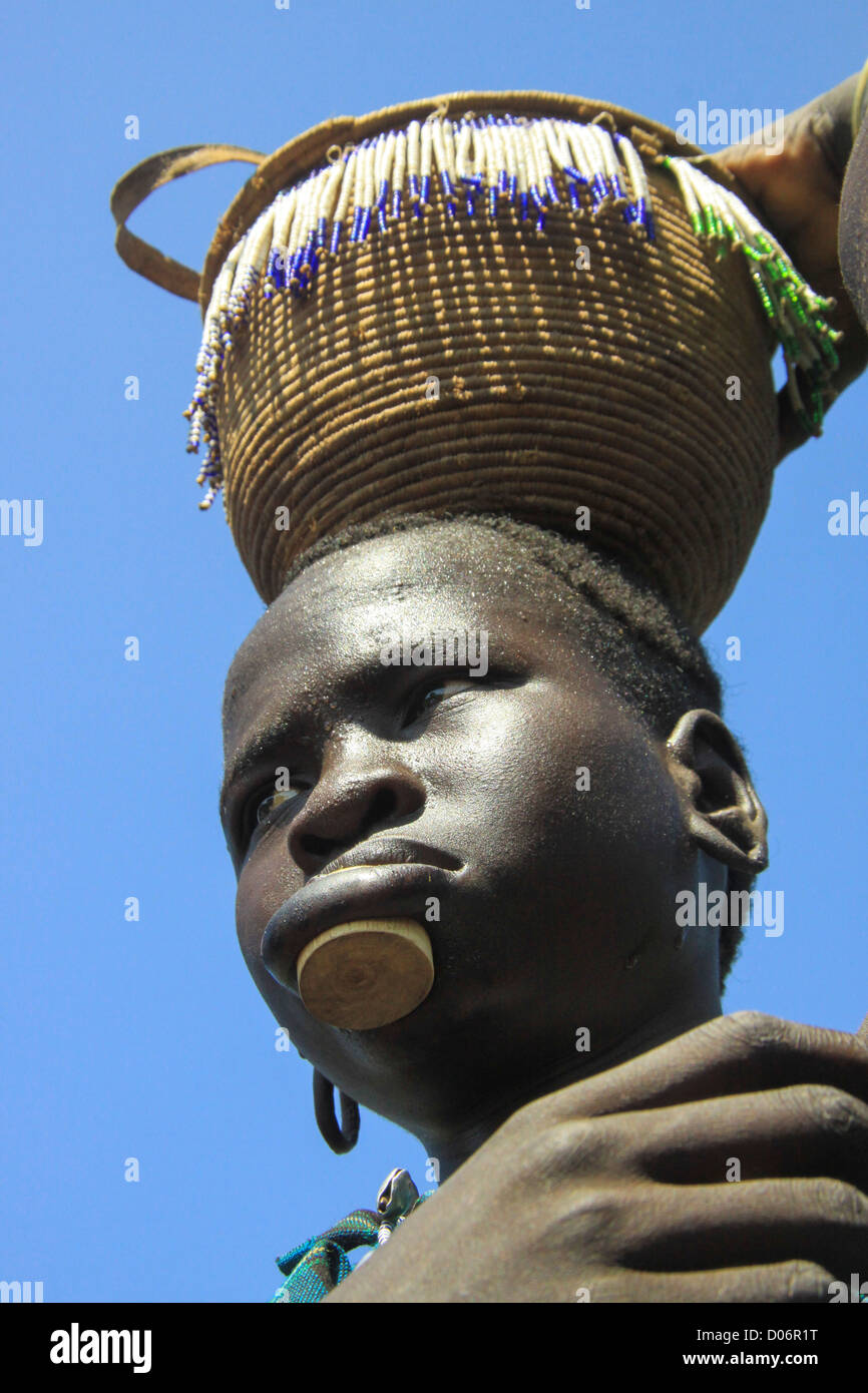 Africa, Ethiopia, Debub Omo Zone, Mursi tribe Woman with clay lip disc ...