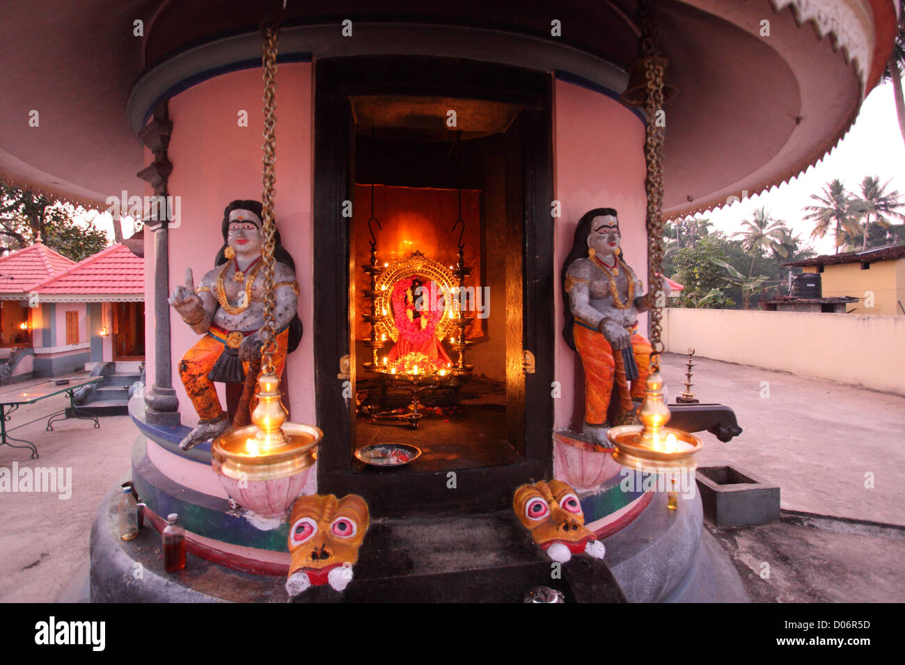 View of an Hindu temple in Kerala India with classical Kerala ...