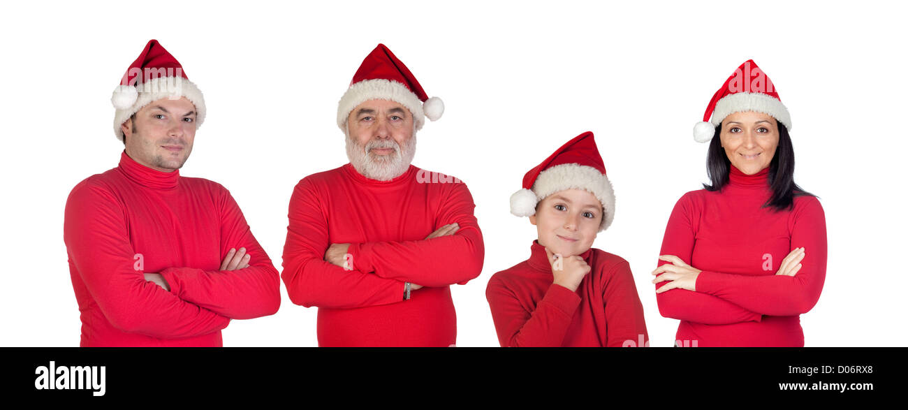 Family with red clothes in Christmas isolated over white background ...