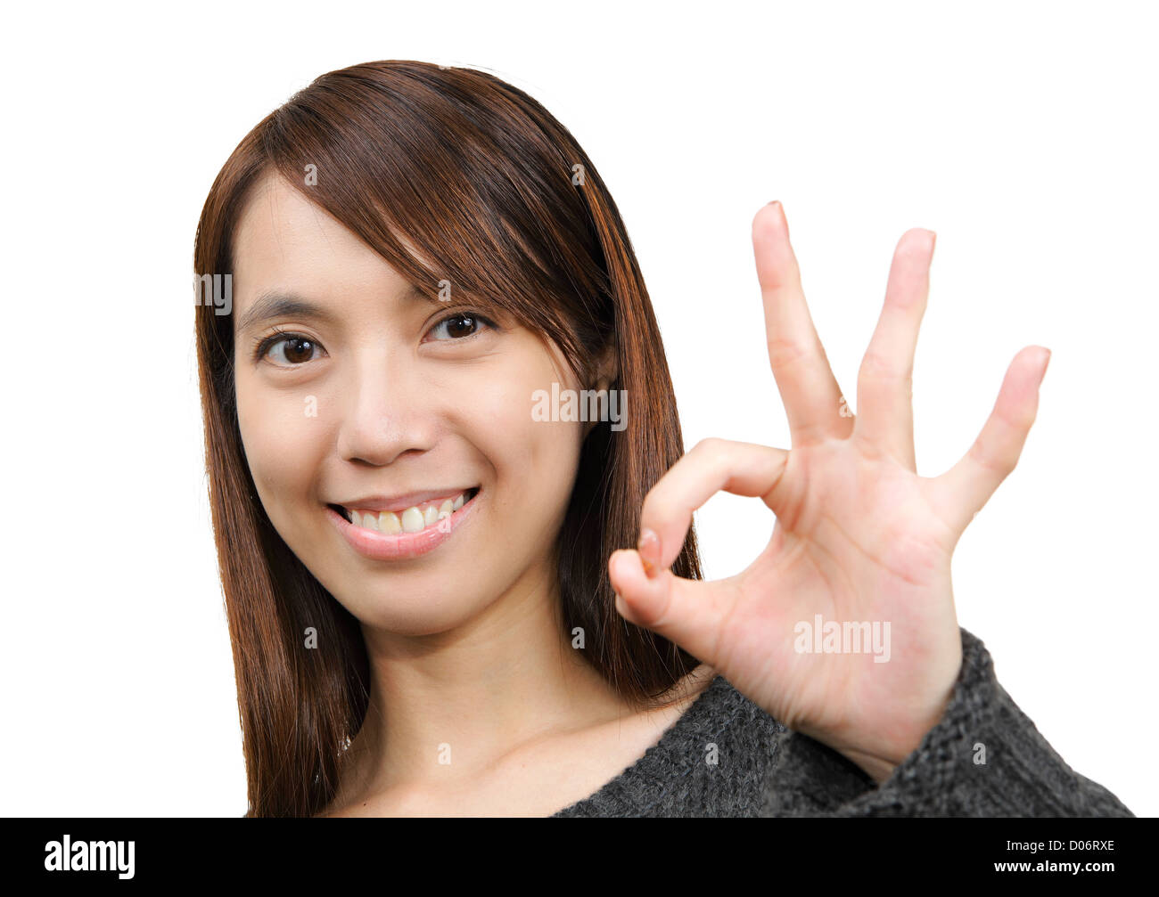 woman show ok sign Stock Photo - Alamy