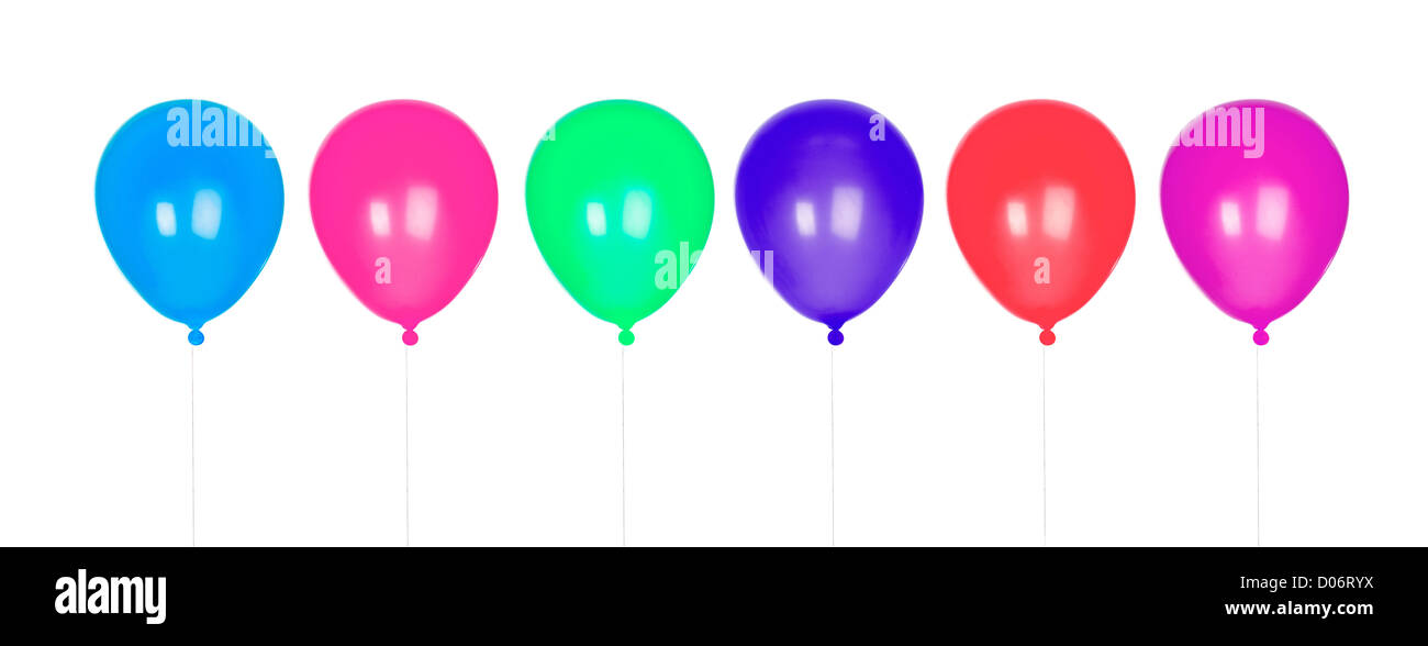 Six colorful balloons inflated isolated on white background Stock Photo ...