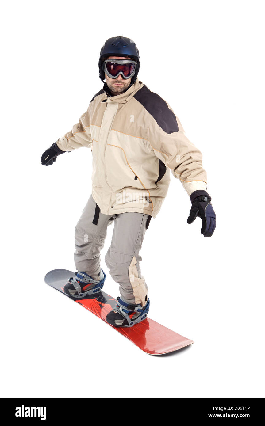 Boy snowboarding isolated on a over white background Stock Photo - Alamy