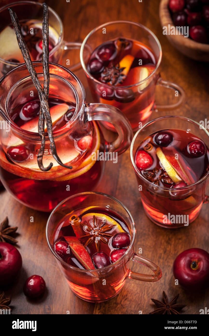 Delicious hot punch for winter and Christmas with fruits and wine Stock ...