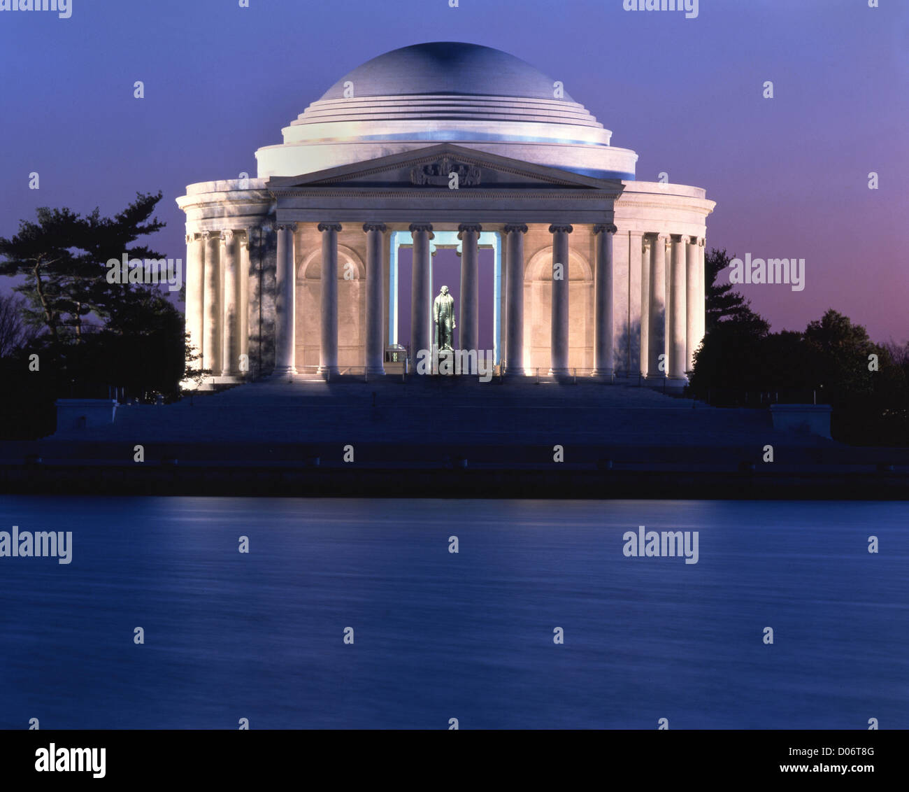 The Jefferson Memorial, located in Washington, D.C., is illuminated at ...
