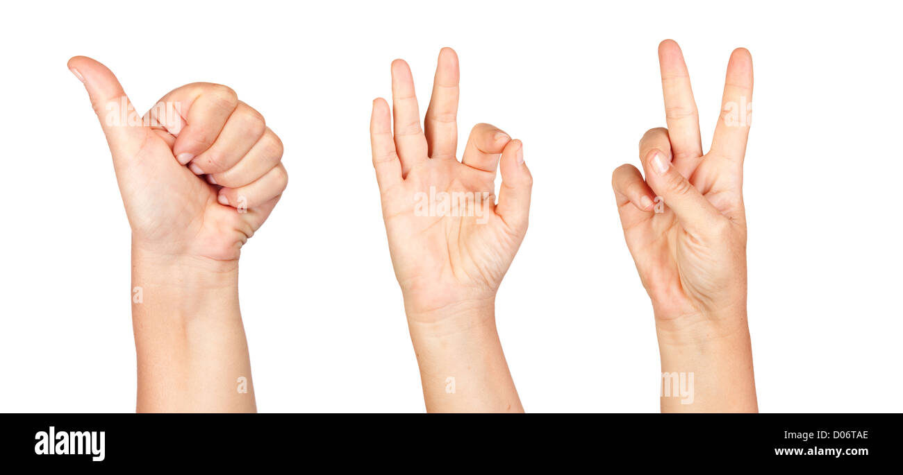 Three hands making the sign of Ok isolated on white background Stock ...