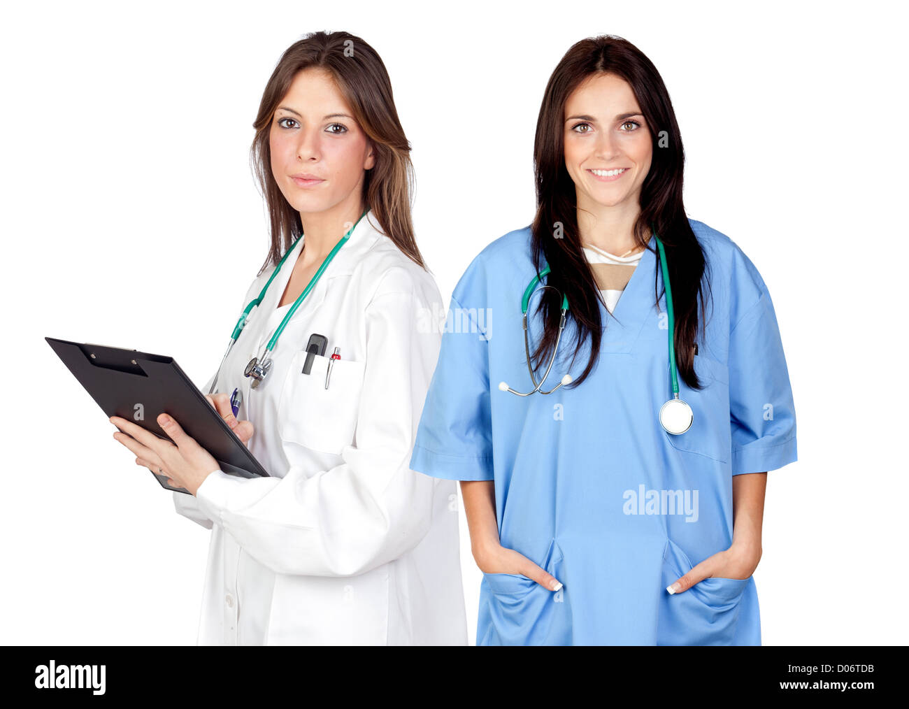 Two doctor women isolated on a over white background Stock Photo - Alamy