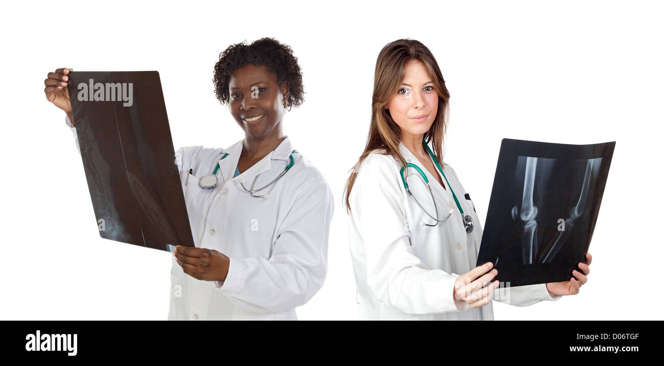 Two woman doctor with radiography a over white background Stock Photo ...