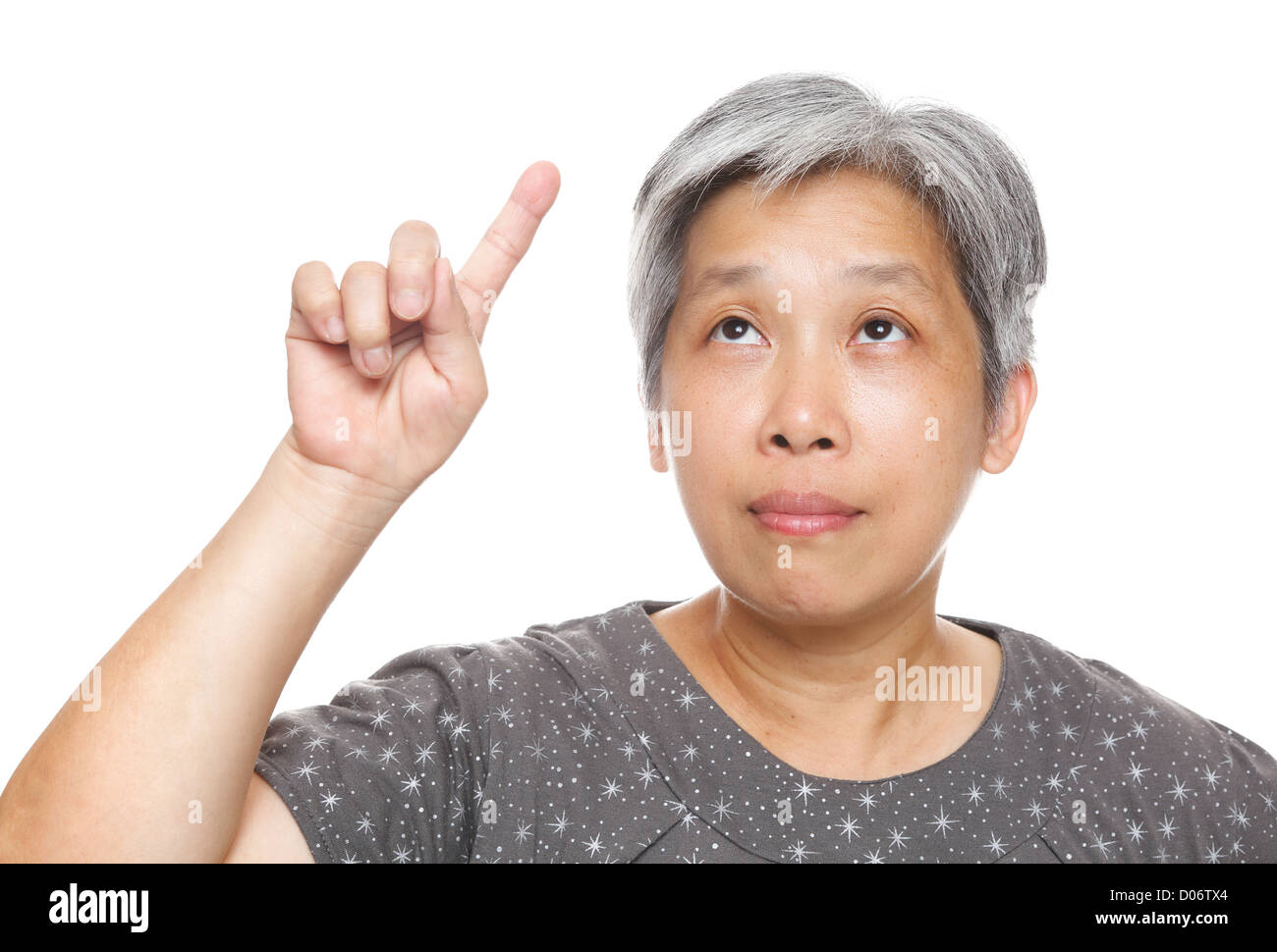 Woman pointing up Stock Photo - Alamy