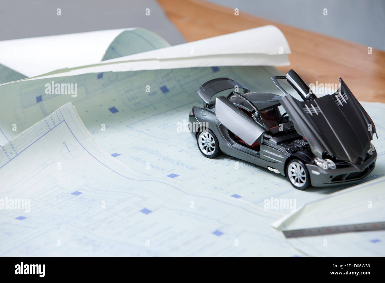 Model car and blueprint Stock Photo - Alamy