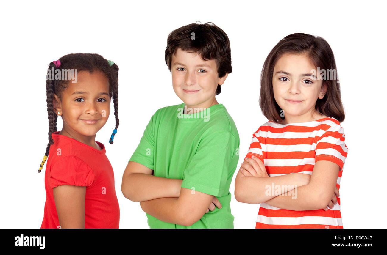 Three beautiful children isolated on a over white background Stock ...
