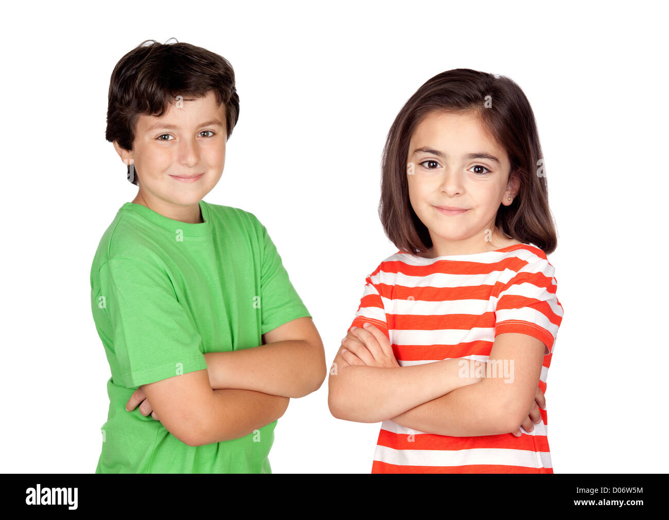 Two beautiful children isolated on a over white background Stock Photo ...