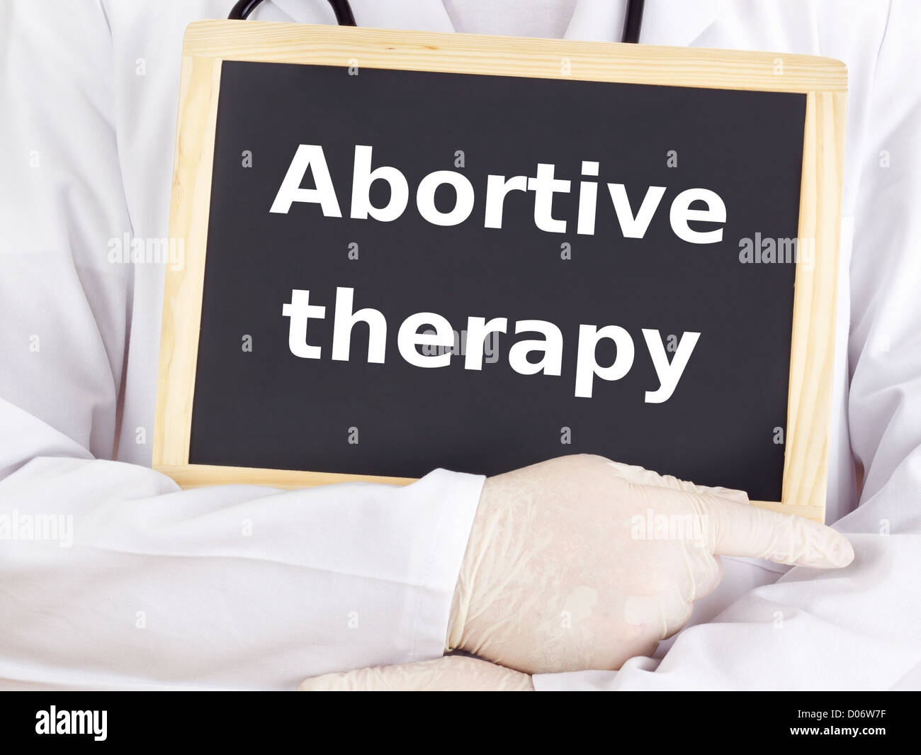 Doctor shows information: abortive therapy Stock Photo - Alamy