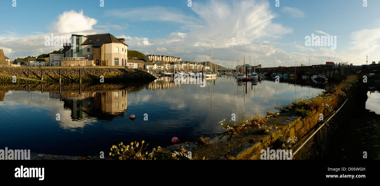 A Panoramic view Summer evening high tide at the harbour marina ...